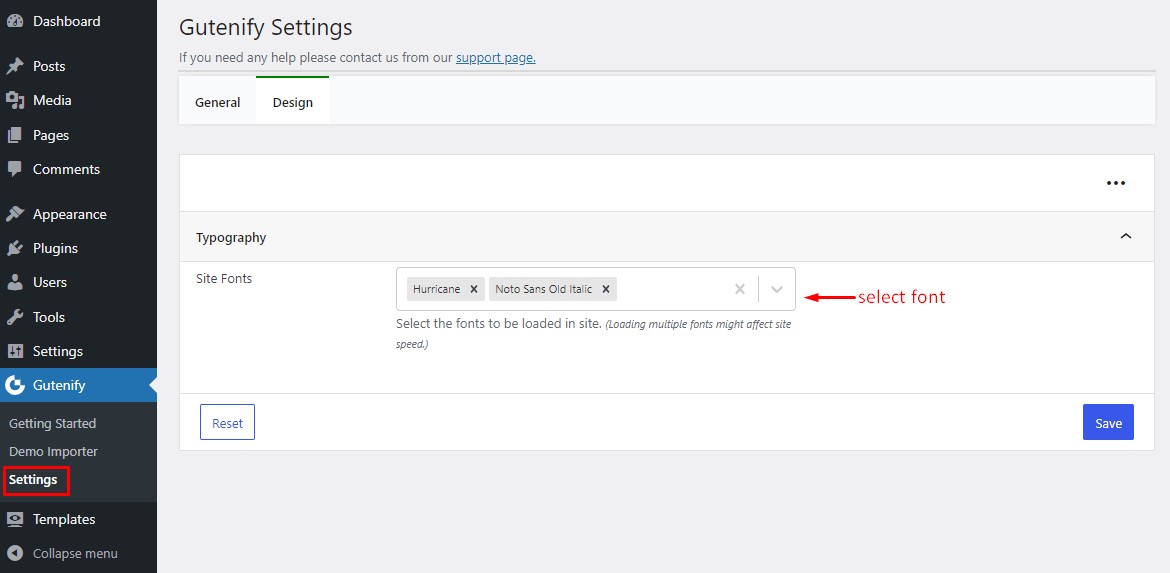Add or Change Site Fonts - Gutenify